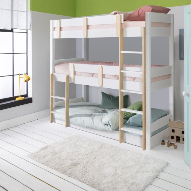 Una Triple Bunk Bed Triple Sleeper in Classic White & Pine by Noa ...