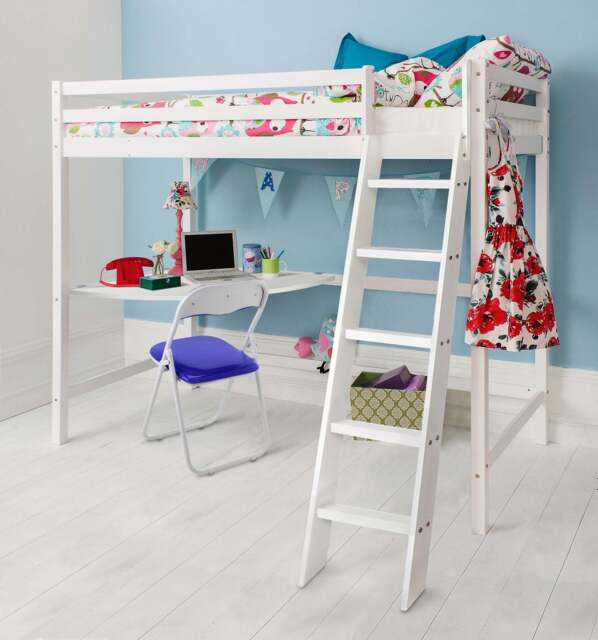 Thomas High Sleeper Cabin Bed with Thom Desk in Classic White by Noa ...