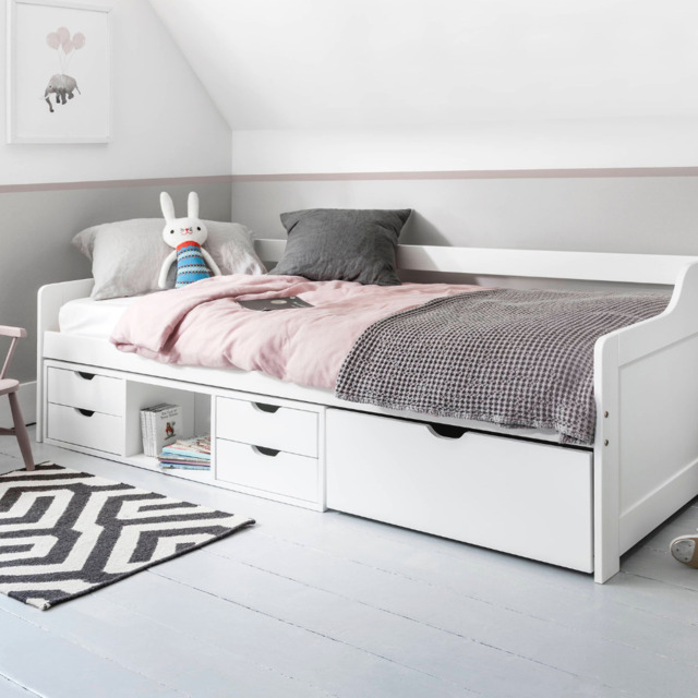 Eva Day Bed with Pull out Drawers and Shelves in Classic White by Noa ...