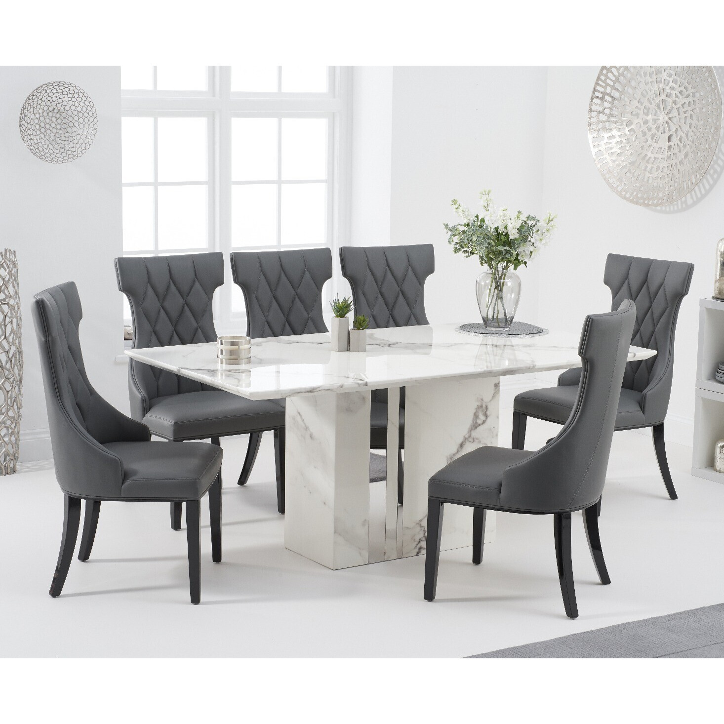 Alicia 180cm White Marble Dining Table With 4 Grey Sophia Chairs by Oak ...