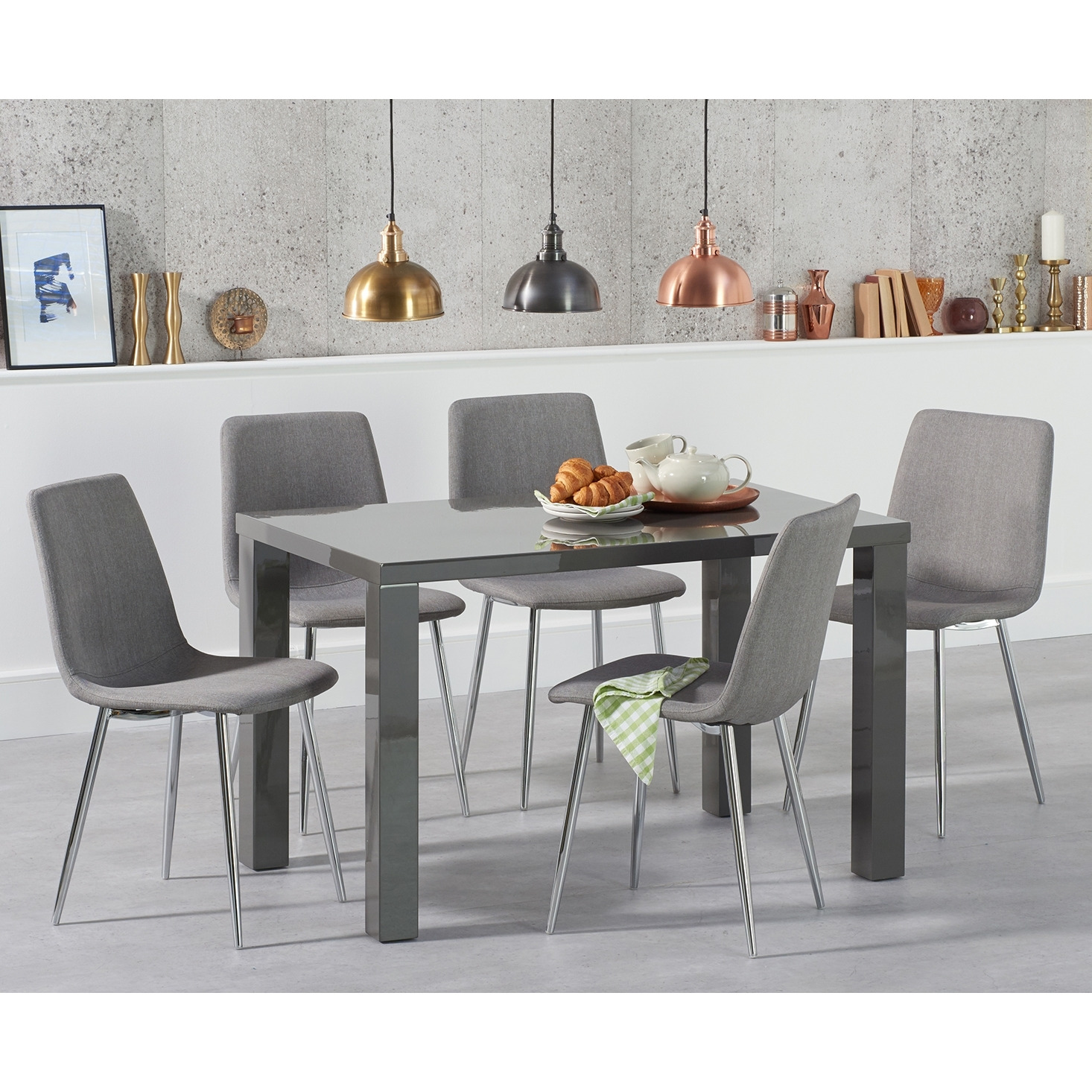 Atlanta 120cm Dark Grey High Gloss Dining Table With 6 Grey Astrid ...