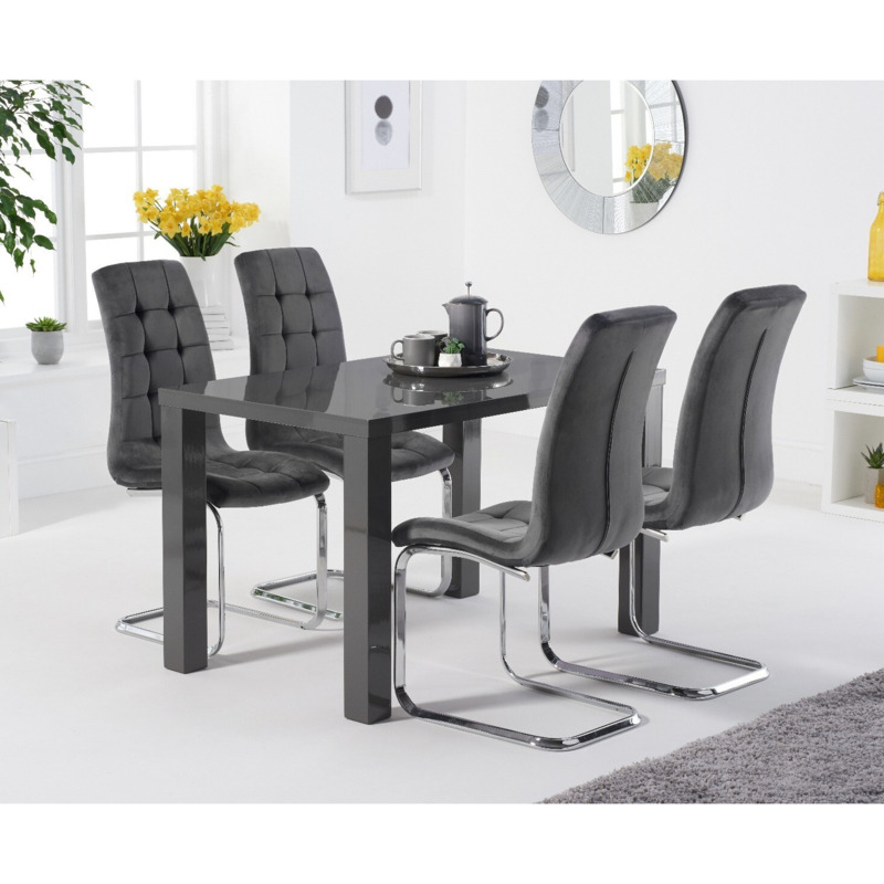Atlanta 120cm Dark Grey High Gloss Table With 4 Grey Vigo Velvet Chairs ...