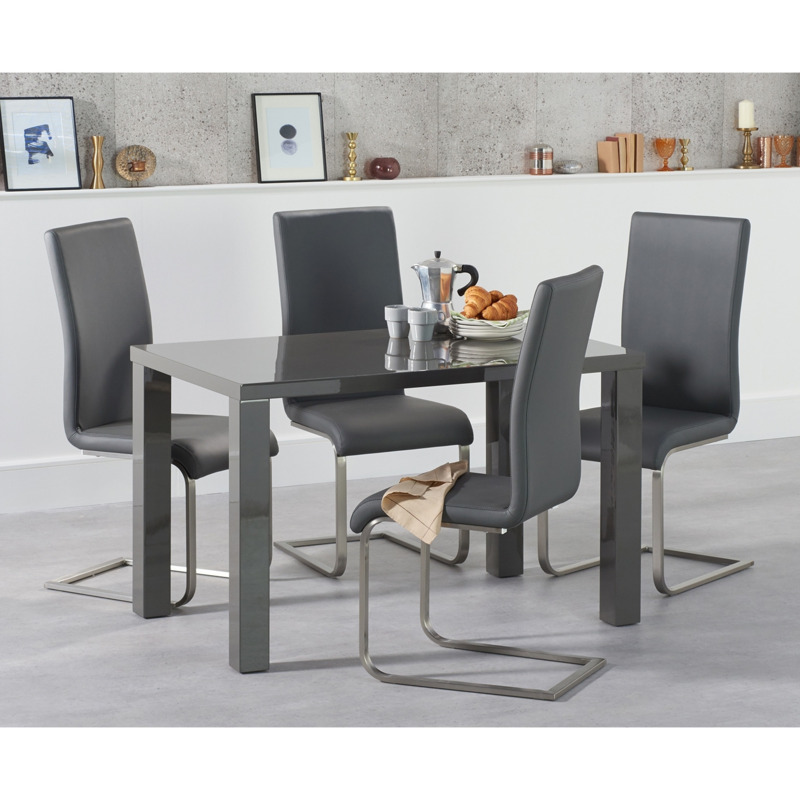 Atlanta 120cm Dark Grey High Gloss Dining Table With 4 Grey Austin ...