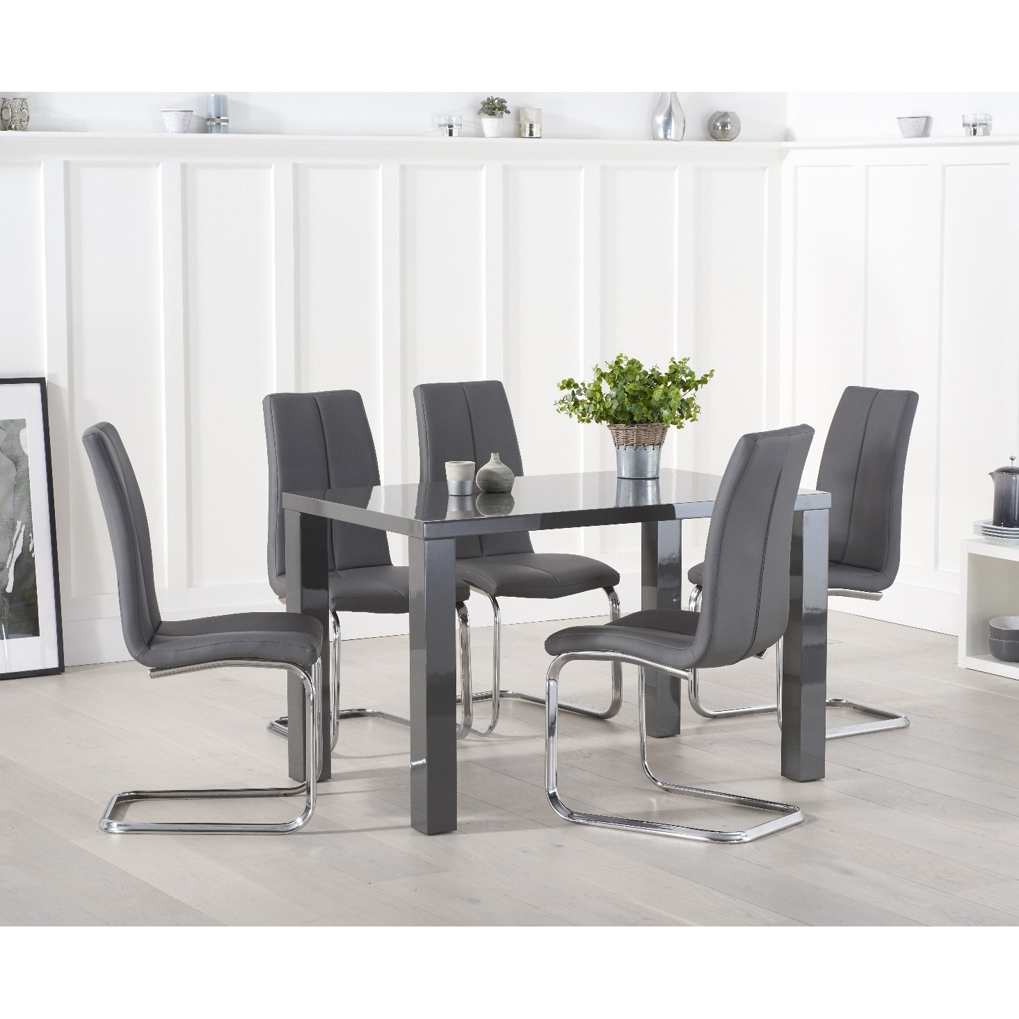 Atlanta 120cm Dark Grey High Gloss Dining Table With 4 Grey Gianni ...