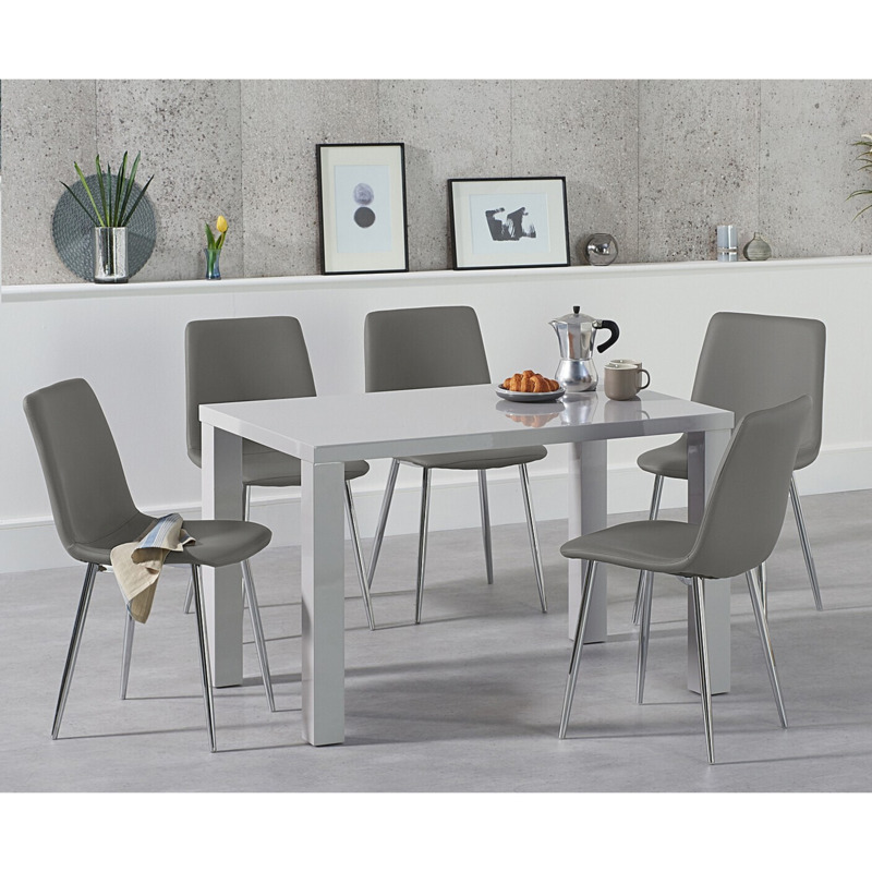 Seattle 120cm Light Grey High Gloss Dining Table With 4 Grey Astrid ...