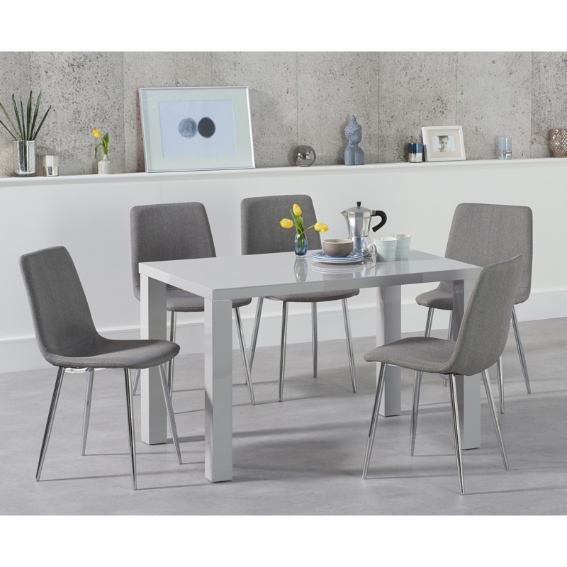 Seattle 120cm Light Grey High Gloss Dining Table With 4 Grey Astrid ...