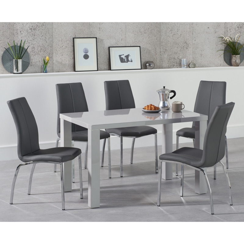 Seattle 120cm Light Grey Gloss Dining Table with 4 Grey Marco Chairs by ...