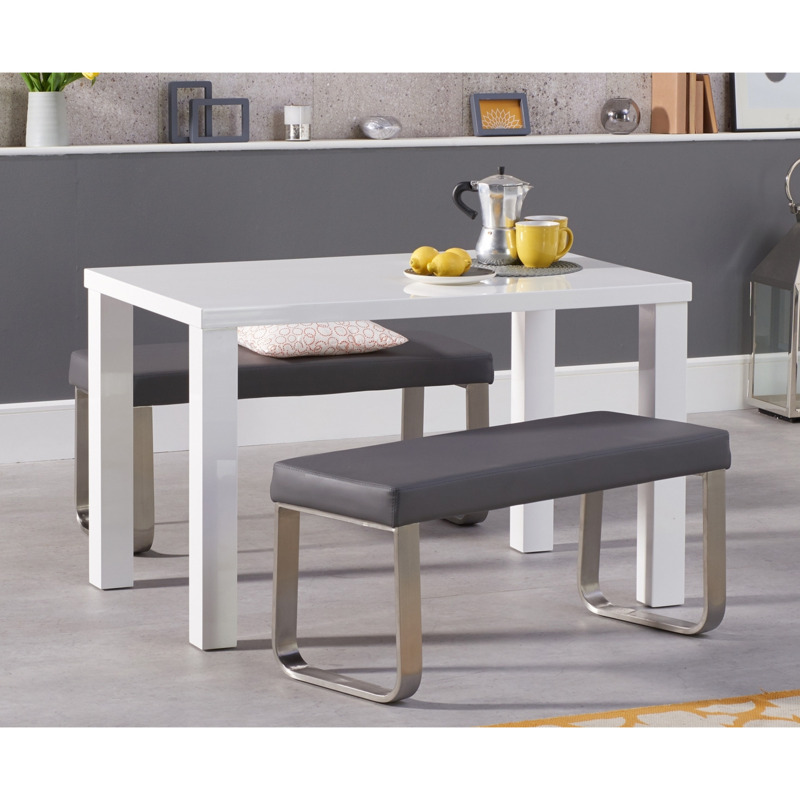 Seattle 120cm White High Gloss Dining Table with Austin Grey Benches by ...