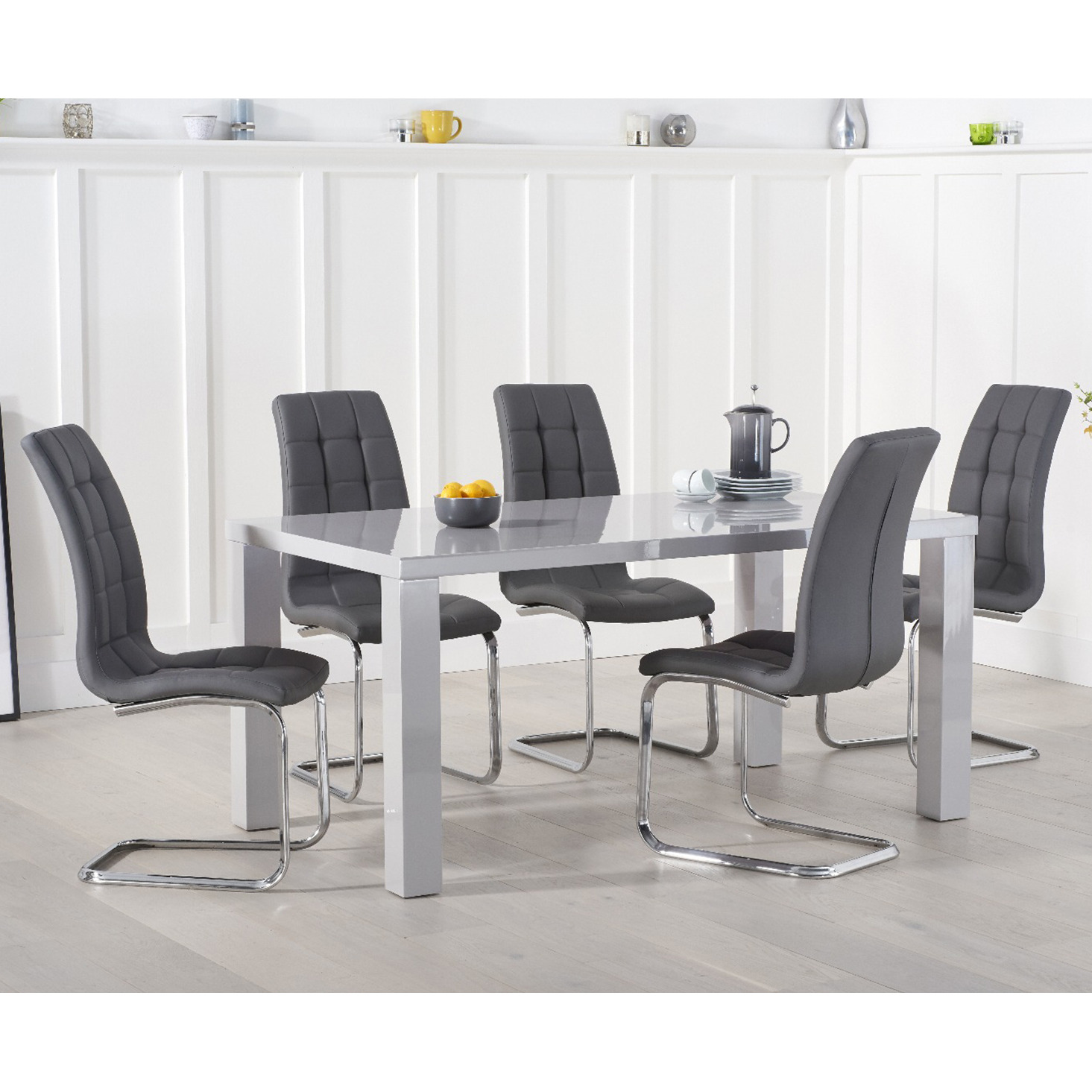 Atlanta 160cm Light Grey High Gloss Dining Table With 4 Grey Vigo ...