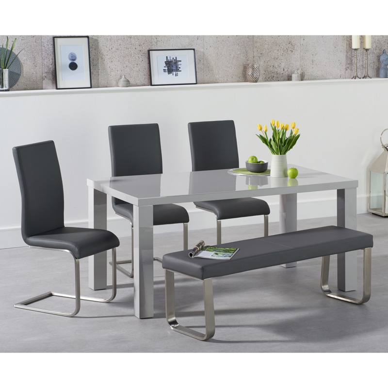 Atlanta 160cm Light Grey High Gloss Dining Table with Austin Chairs and ...