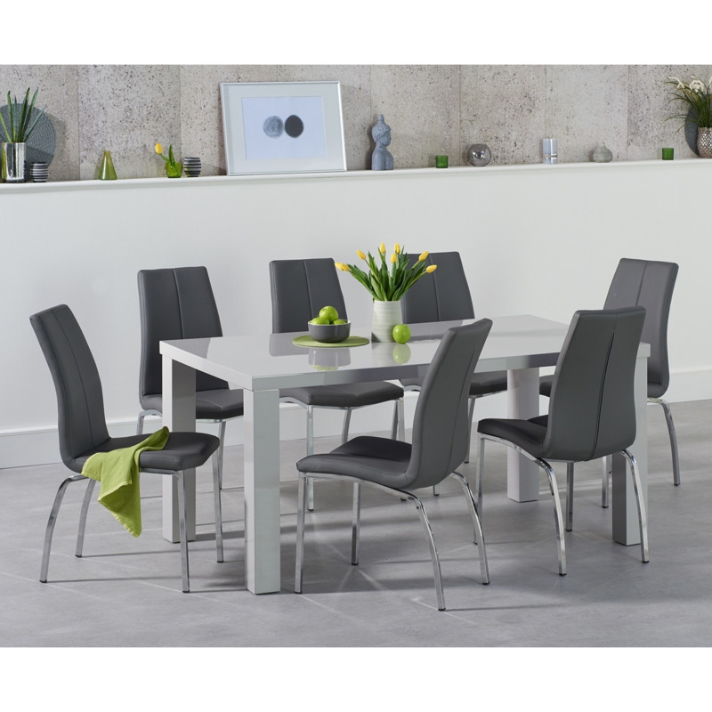 Atlanta 160cm Light Grey Gloss Dining Table with 6 Grey Marco Chairs by ...