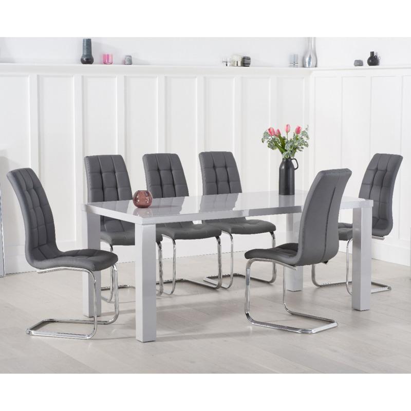 Atlanta 200cm Light Grey High Gloss Dining Table With 8 Black Vigo ...