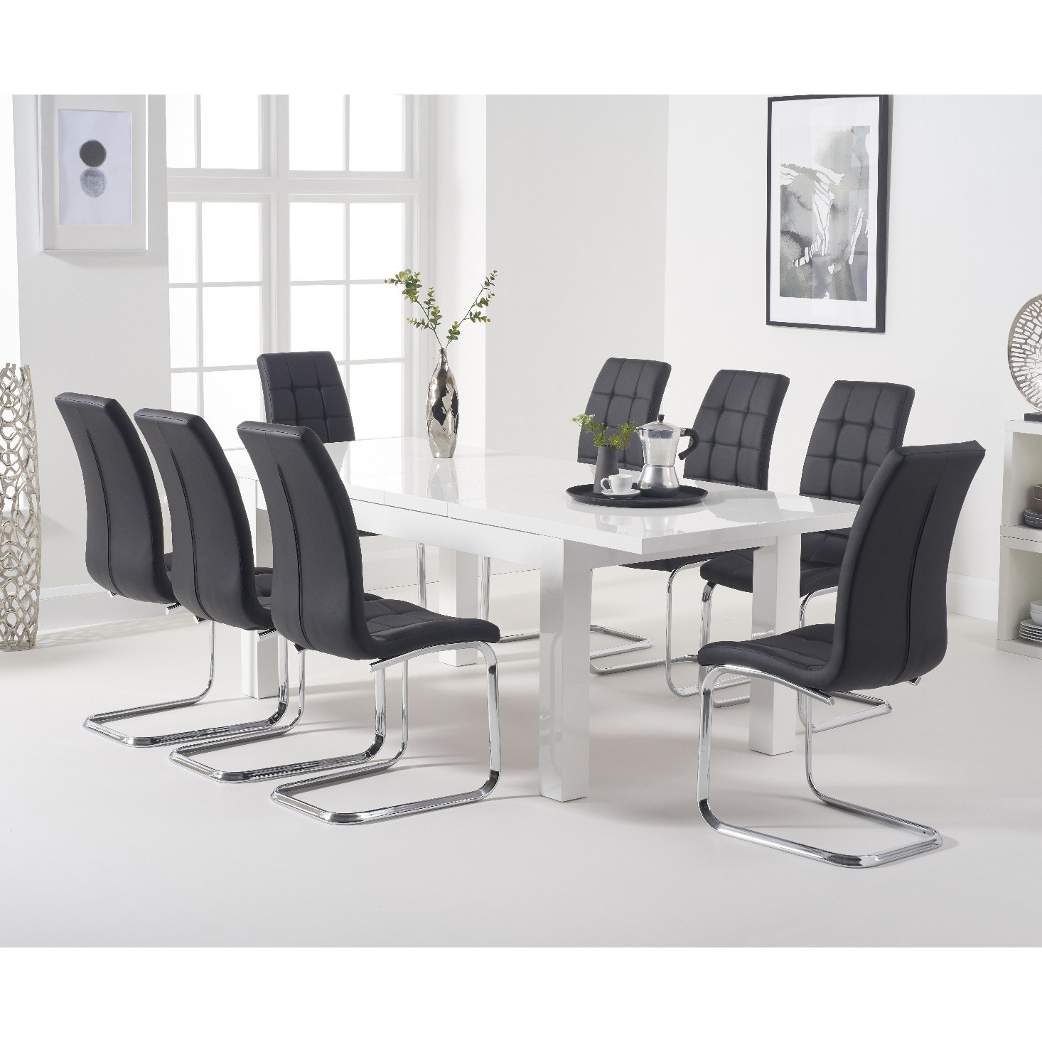 Atlanta White Gloss 160-220cm Extending Dining Table With 4 White Vigo ...
