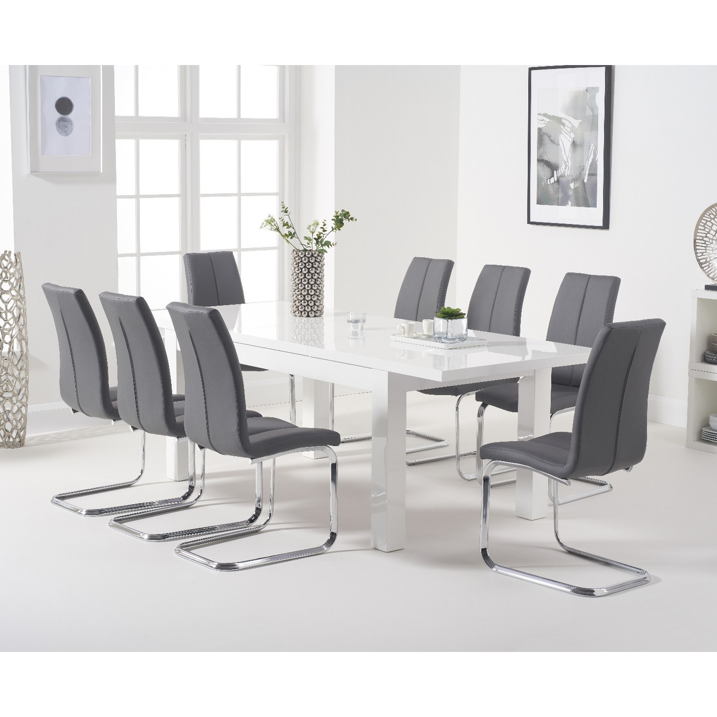 Atlanta White Gloss 160-220cm Extending Dining Table With 4 Grey Gianni ...