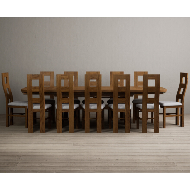 Extending Atlas 180cm Rustic Solid Oak Dining Table with 12 Blue Rustic ...