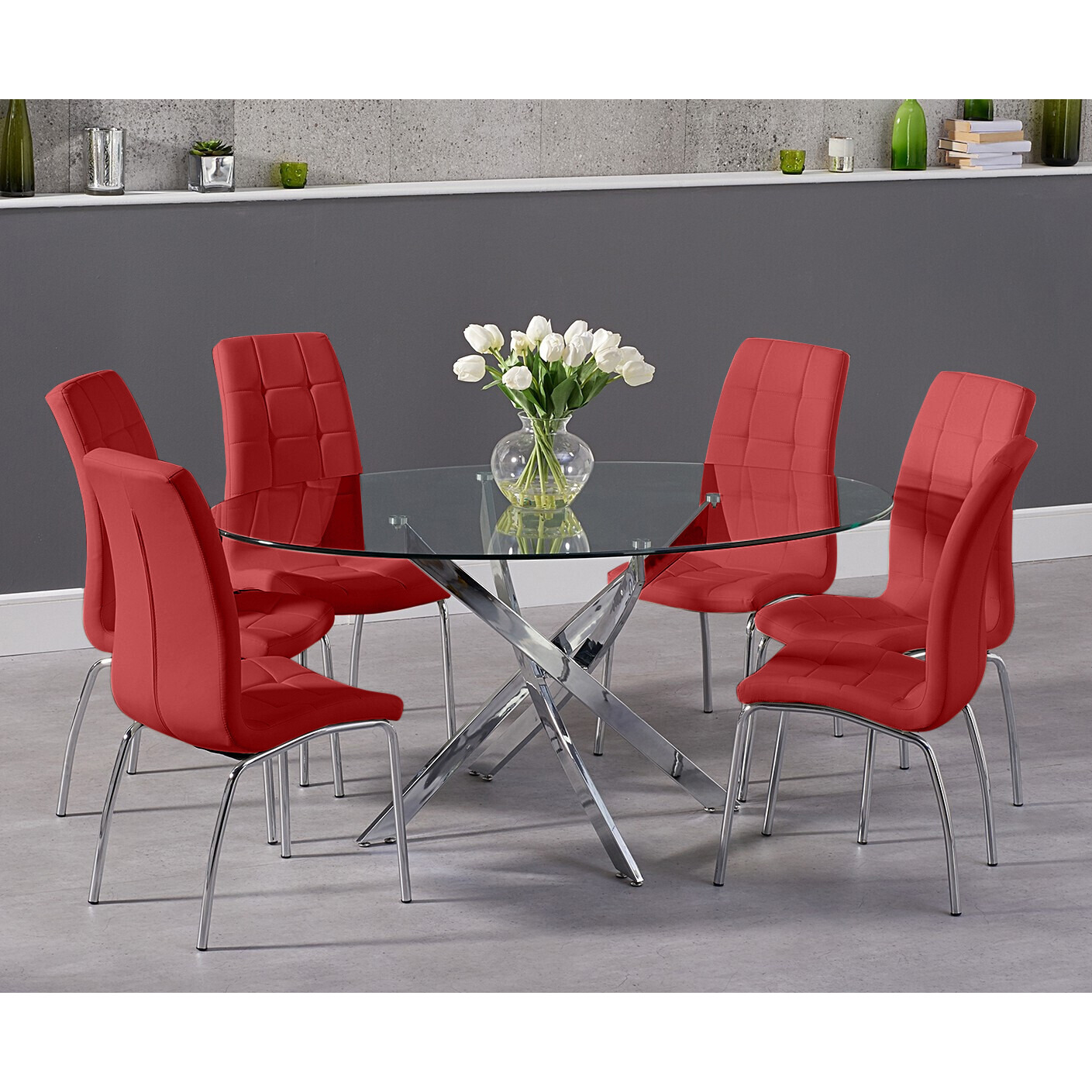 Bernini 165cm Oval Glass Dining Table With 4 Black Enzo Chairs by Oak ...