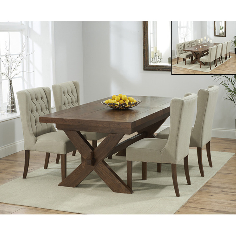 Extending Buckley 200cm Dark Oak Dining Table with 6 Natural Darcy ...