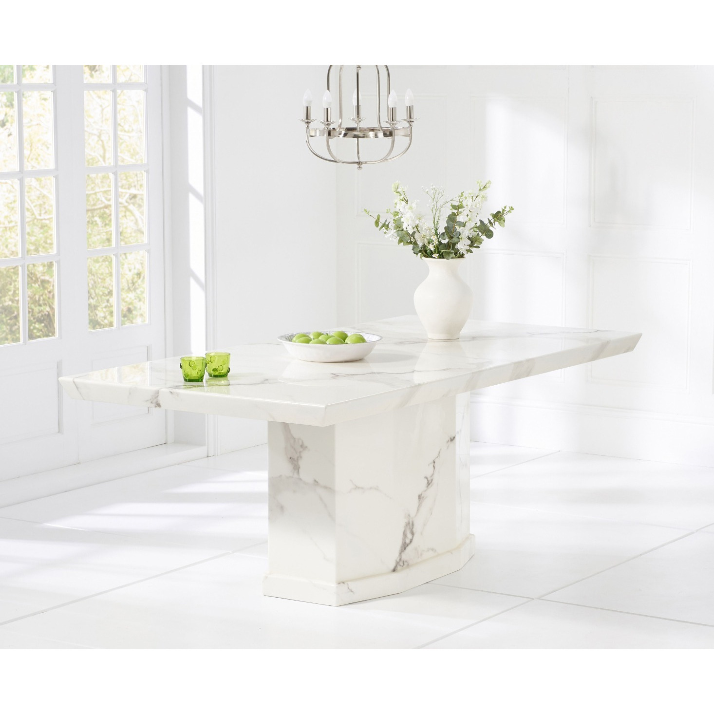 Carvelle 160cm White Pedestal Marble Dining Table by Oak Furniture ...