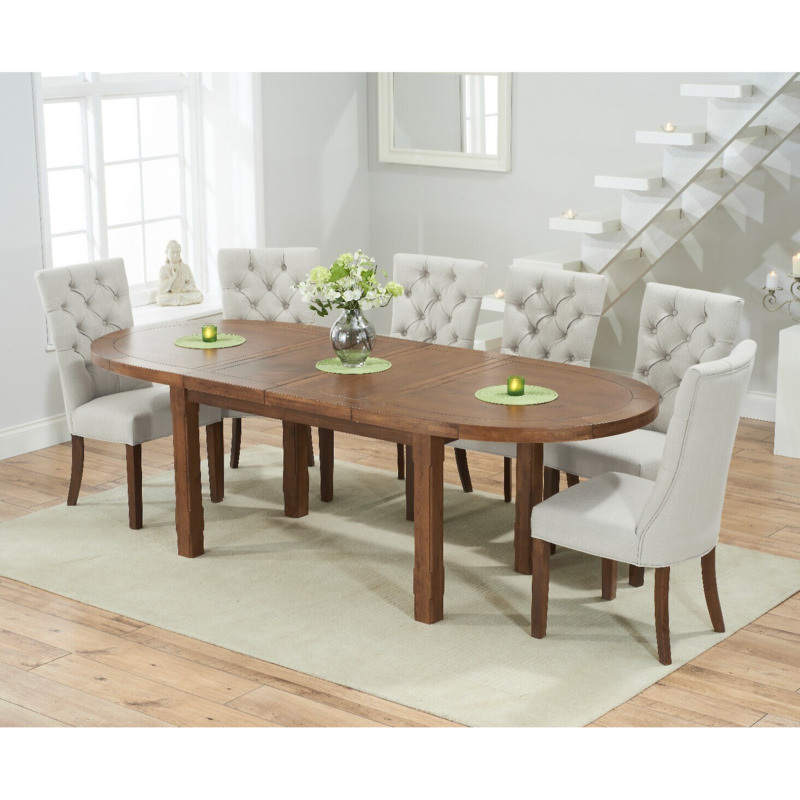 Caversham Dark Oak Extending Dining Table With 4 Grey Francois Fabric ...