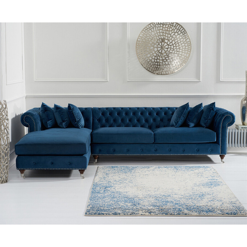 Chiswick Extra Large Blue Velvet Left Facing Chesterfield Corner Chaise ...