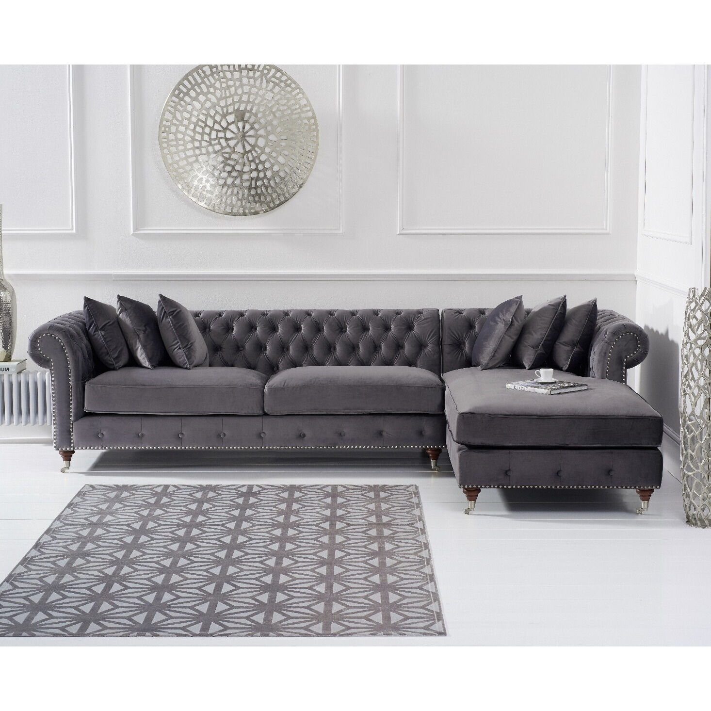 Chiswick Extra Large Dark Grey Velvet Right Facing Chesterfield Corner ...