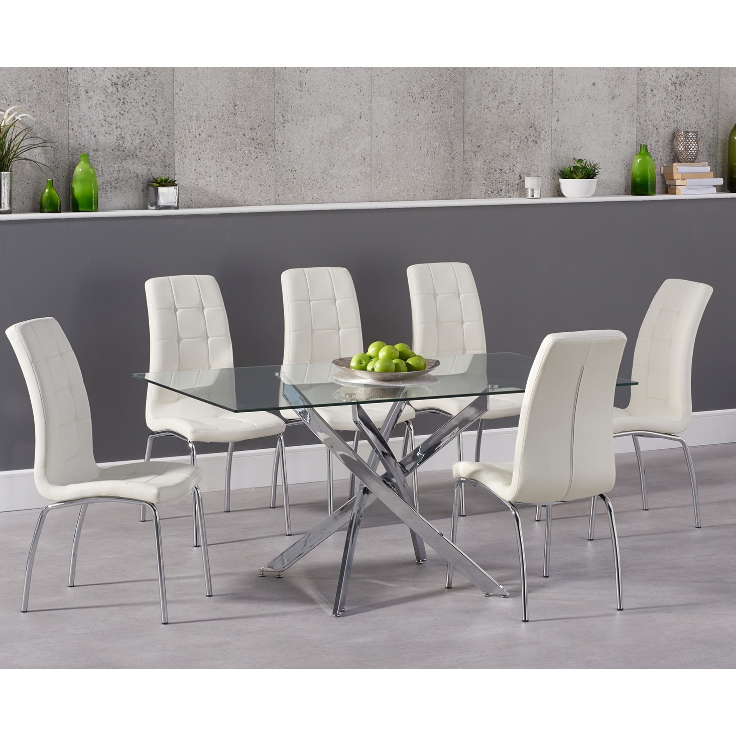 Denver 160cm Glass Dining Table With 8 Red Enzo Chairs by Oak Furniture ...