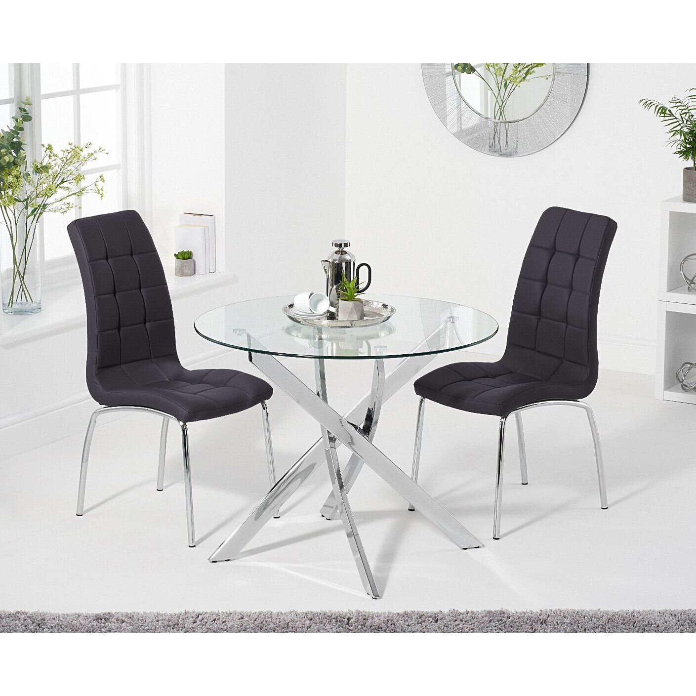 Denver 95cm Glass Dining Table With 4 Black Enzo Chairs by Oak ...