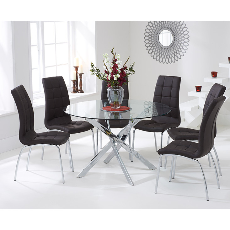 Denver 120cm Glass Dining Table With 4 Red Enzo Chairs by Oak Furniture ...