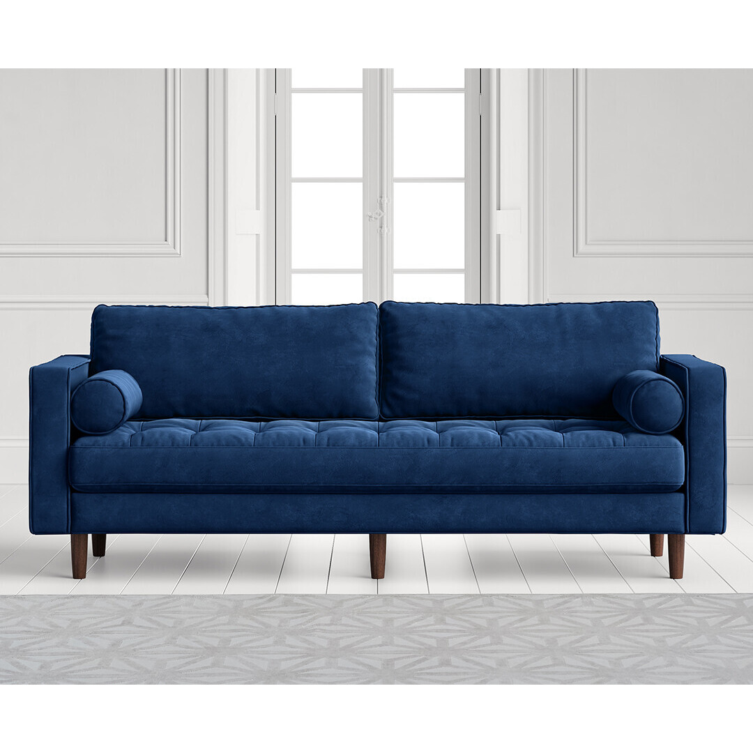 Elliott Blue Velvet Three Seater Sofa by Oak Furniture Superstore ...