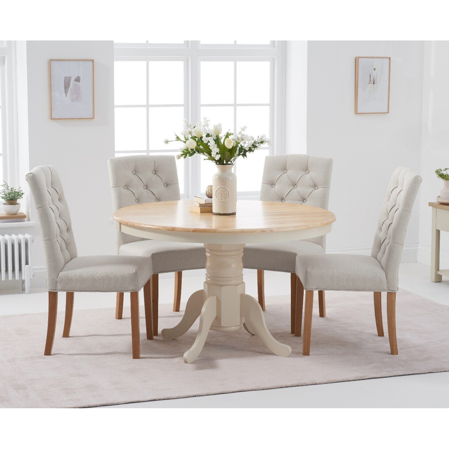 Epsom 120cm Oak and Cream Painted Dining Table With 4 Cream Isabella ...