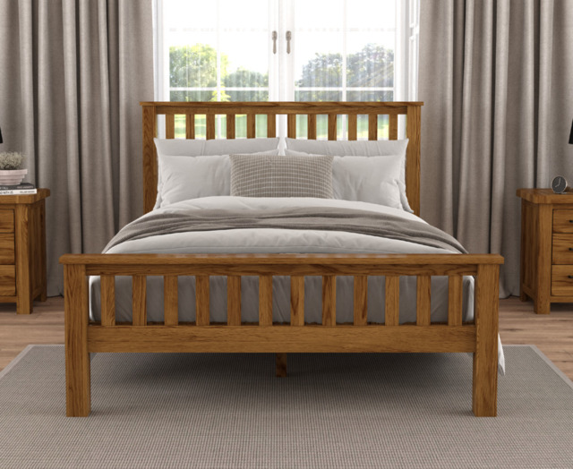 Harrogate Rustic Solid Oak Double Bed by Oak Furniture Superstore | ufurnish.com