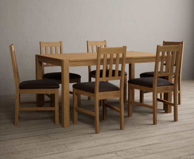 York 150cm Solid Oak Dining Table with 6 Light Grey York Chairs by Oak ...