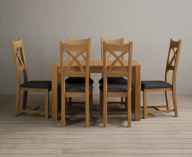 Thetford 120cm Oak Dining Table with 6 Linen Natural Solid Oak Chairs ...