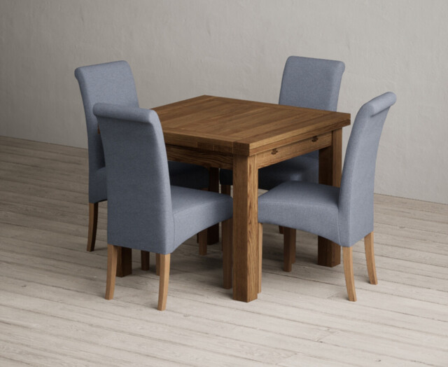 Extending Buxton 90cm Rustic Solid Oak Dining Table with 4 Charcoal Grey Scroll Back Chairs by ...