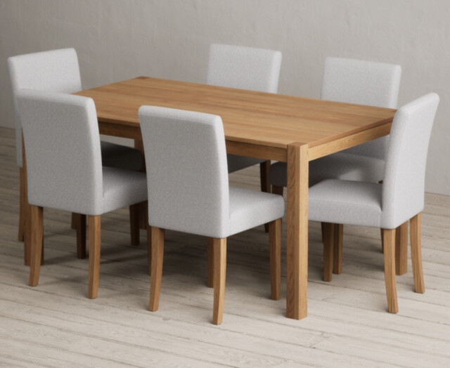 York 150cm Solid Oak Dining Table with 6 Grey Lila Chairs by Oak ...