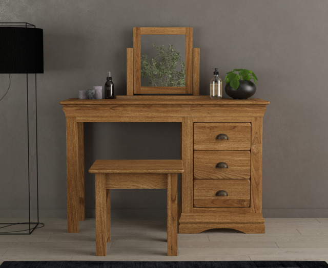 Burford Rustic Solid Oak Dressing Table Set by Oak Furniture Superstore | ufurnish.com