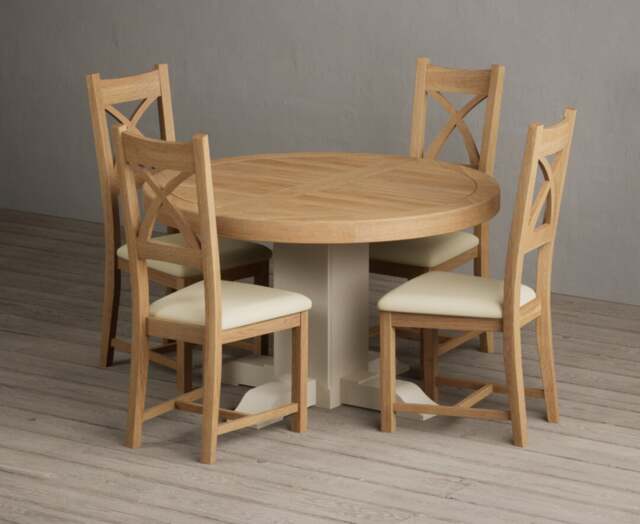 Extending Helmsley Oak and Cream Painted Pedestal Dining Table with 6 ...