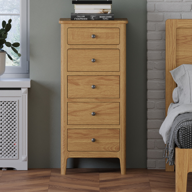 Loxton Solid Oak 5 Drawer Tallboy by Oak Furniture Superstore ...