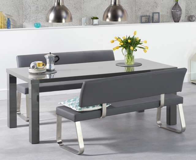 Seattle 200cm Dark Grey High Gloss Dining Table with 2 Grey Benches by ...