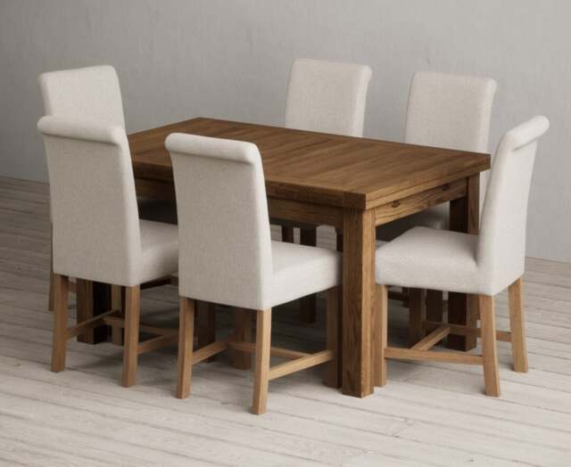 Extending Buxton 140cm Rustic Solid Oak Dining Table with 6 Charcoal ...