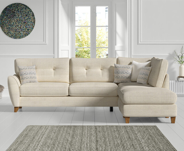 Florin Cream Fabric Right Hand Facing Corner Chaise Sofa by Oak ...