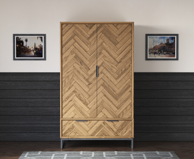 Herringbone Solid Oak Double Wardrobe by Oak Furniture Superstore | ufurnish.com