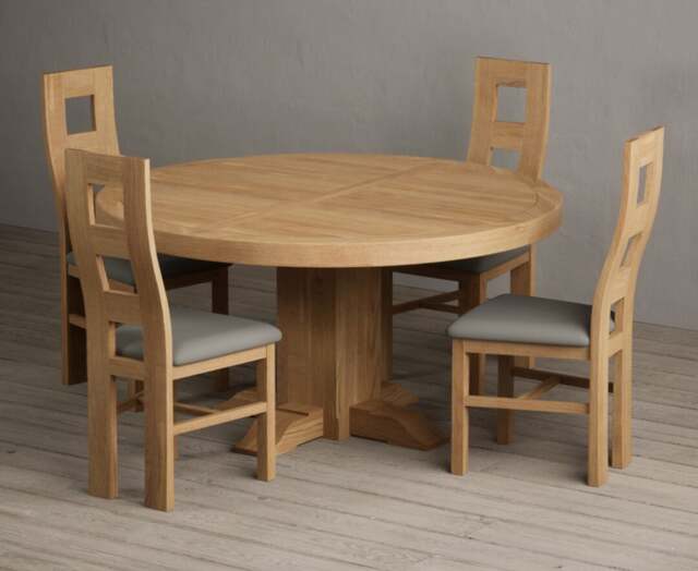 Helmsley 150cm Round Oak Dining Table with 6 Black Natural Solid Oak ...