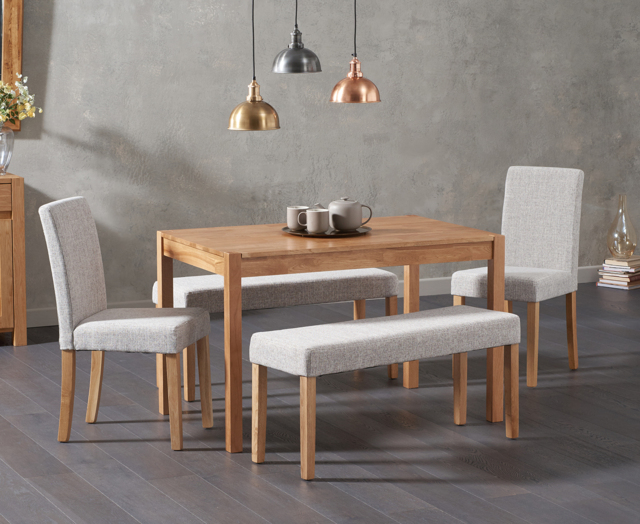York 120cm Solid Oak Dining Table with 2 Grey Lila Chairs with 1 Grey ...