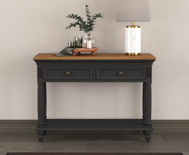 Francis Oak and Charcoal Grey Painted Console Table by Oak Furniture Superstore | ufurnish.com
