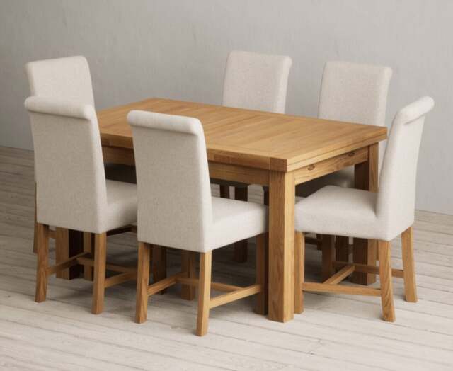 Extending Buxton 140cm Solid Oak Dining Table with 6 Natural Scroll ...