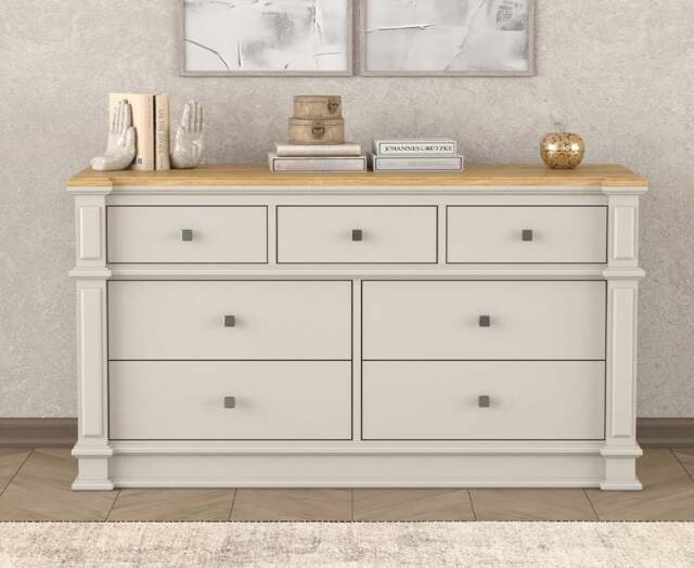 Lawson Oak and Soft White Painted Wide Chest Of Drawers by Oak ...
