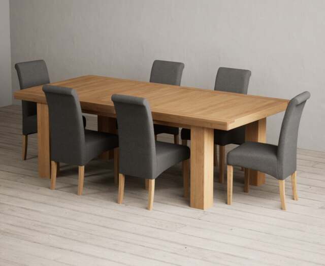 Extending Callington 230cm Oak Dining Table with 6 Natural Scroll Back ...