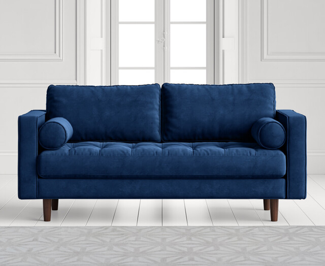 Elliott Blue Velvet Two Seater Sofa by Oak Furniture Superstore ...
