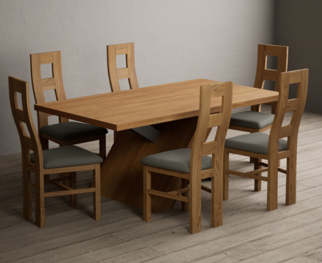 Michigan 180cm Solid Oak and Metal Industrial Dining Table with 6 Grey ...